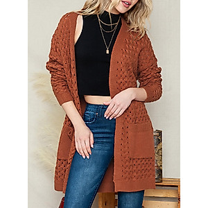 Dokotoo Oversized Cable Knit Cardigan Sweater for Women - Brown, Medium