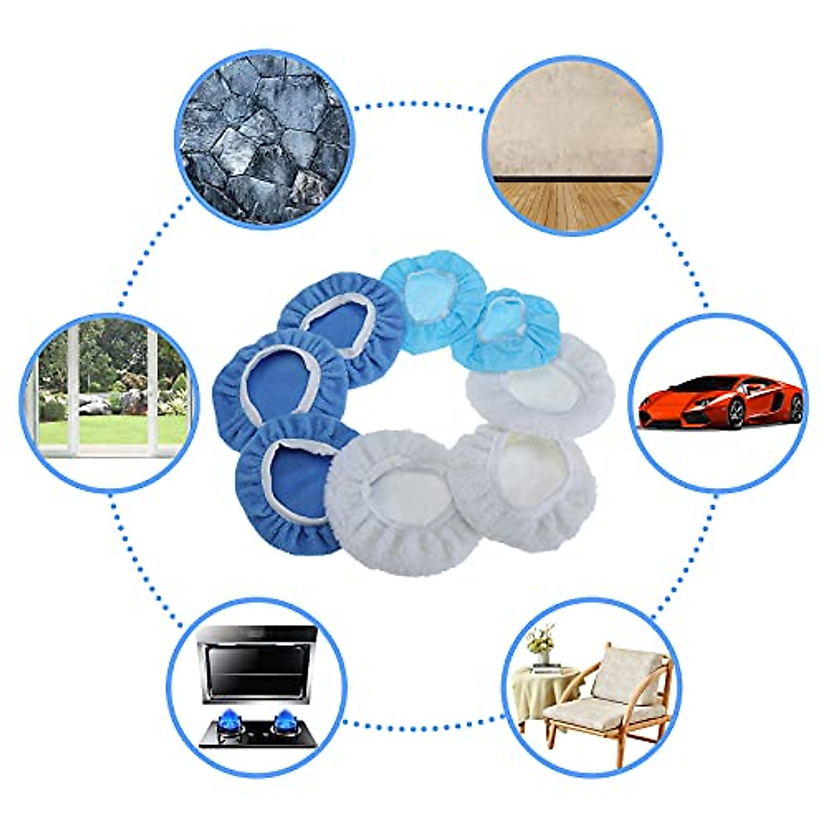 AuInLand 40 Packs Car Polisher Pad Bonnet 5 to 6 Inch Car Polishing Bonnet Buffing Pad (Include 8 Woollen + 24 Microfiber + 8 Non-Woven Waxing Bonnet)