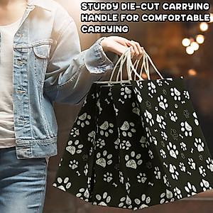 Locmeo 50 Pcs Puppy Dog Paw Print Gift Bags with Paper Twist Handles 10.6x 8.3 x 4.3 Inch Kraft Dog Treat Paper Bags Dog Paw Print Goodie Bags for Pet Treat Party Favor Birthday Gift (Black)
