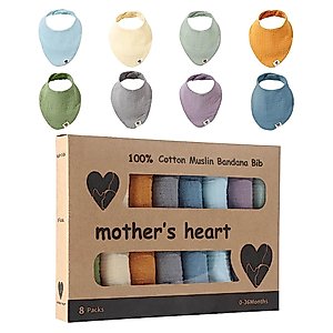 Mother's Heart Bandana Drool Bibs - Natural Cotton Muslin Baby Bibs - Set of 5 for Boys