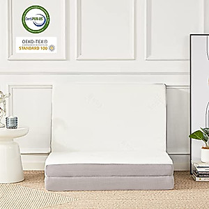 Lazyzizi Folding Mattress, 4 Inch Memory Foam Tri-fold Mattress with Breathable & Washable Bamboo Fiber Fabric Cover, Foldable Floor Mattress Guest Bed for Camping, Road Trip, Twin