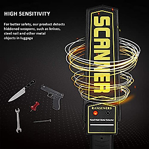 RANSENERS Metal Detector Wand,Security Wand,Portable Adjustable Sound & Vibration Alerts, Detects Weapons Knivers Screw (High Sensitivity, Black)