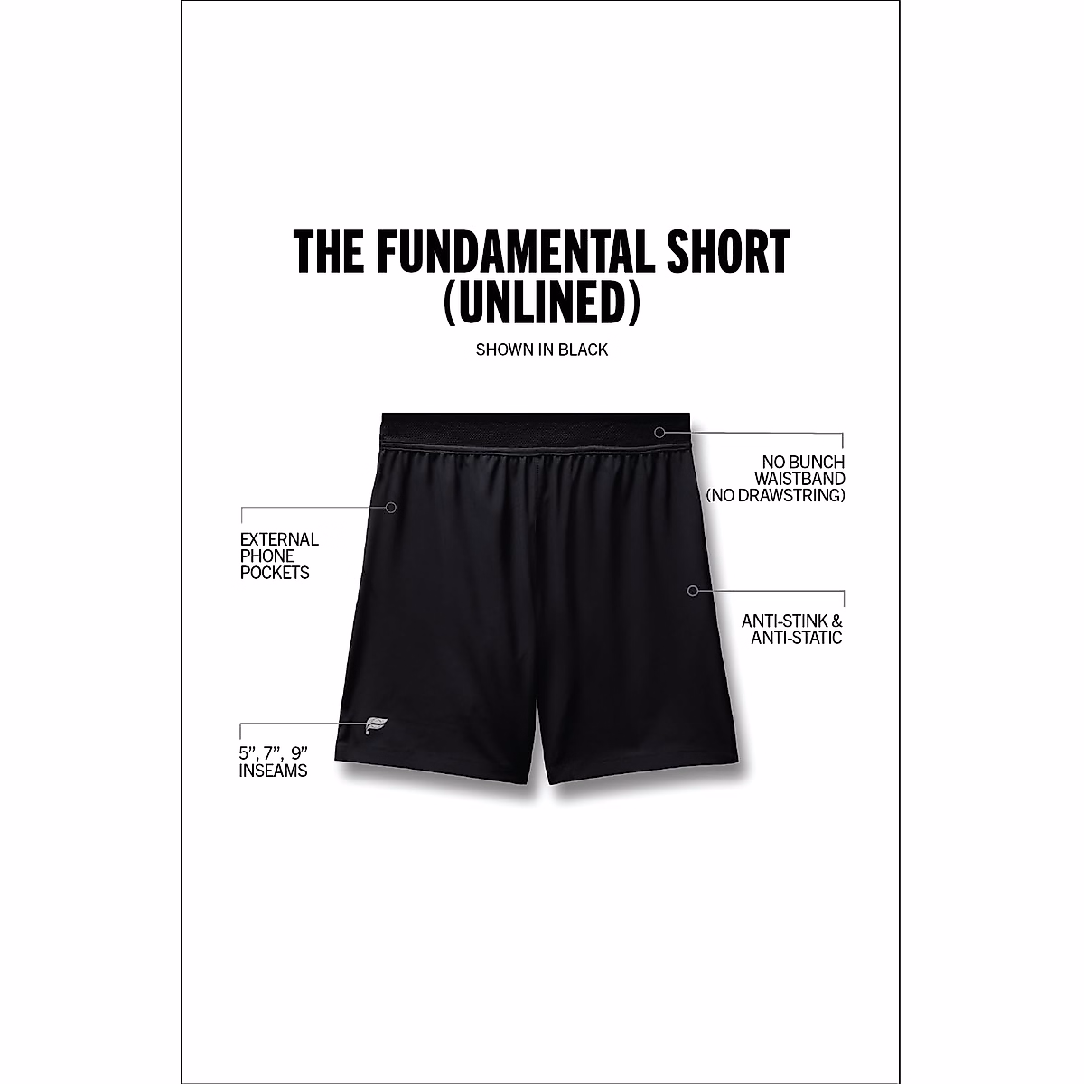 Fabletics Men's The Fundamental Short, Workout, Running, Training, Gym, Yoga, Ultra Lightweight, Athletic, 9" Inseam, M, Black