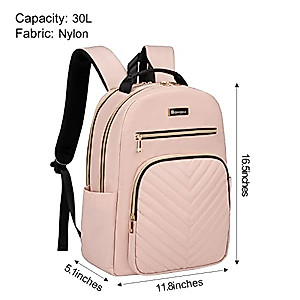 Bonioka Laptop Backpack for Women, Laptop Bag Travel Backpacks for Work Travel 15.6 Inch with USB Charing Port Luggage Strap Pink