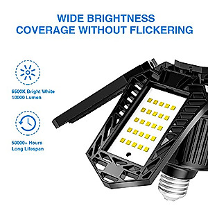 Garage Lights 10000LM-6500K LED Deformable Garage Ceiling Lights, 100W LED Shop Light with 5 Adjustable Panels LED Bay Light Bulbs for Workshop, Basement, Warehouse, Barn (1 Pack)