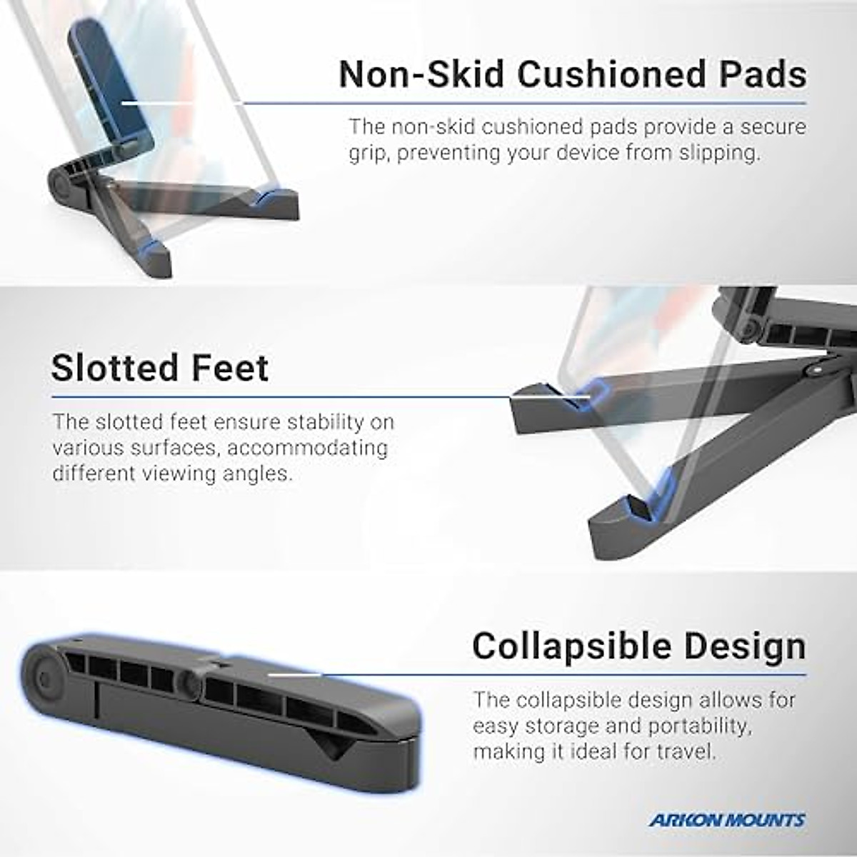 ARKON Mounts Portable Tablet Stand | Adjustable Viewing Angle | For Phones and Tablets | Fits Apple iPad, iPhone, Samsung Galaxy, Note, Switch, and more