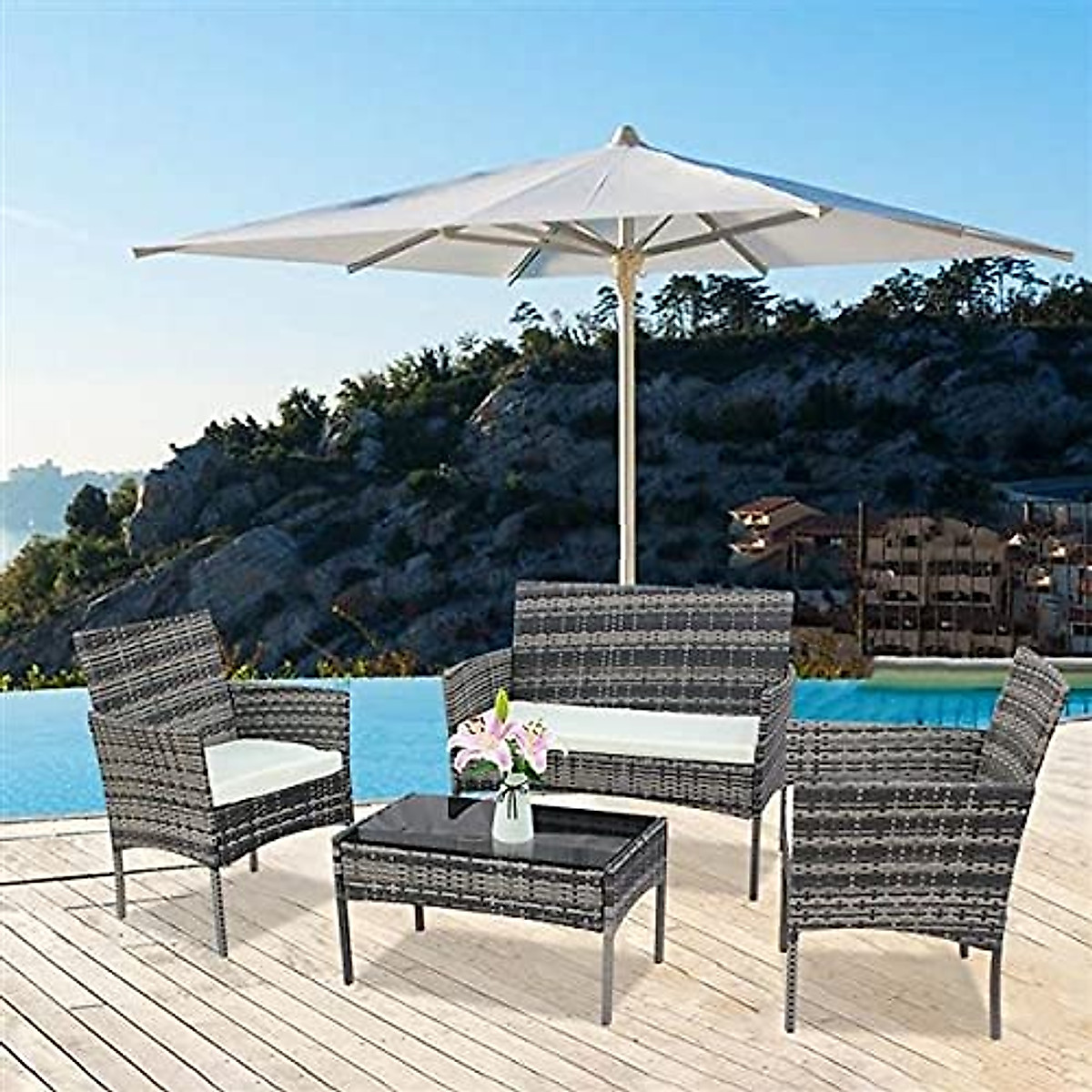 SAWQF Three Colors Patio Furniture Set Outdoor Living Room Balcony Rattan Furniture Four-Piece-Brown Outdoor Furniture (Color : E)