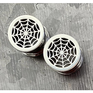 Lobal Domination PAIR of Spider Web Screw Fit Steel Tunnels Spiderweb Ear Plugs - 2g thru 1" (2g (6mm))