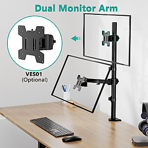 WALI Monitor Arm Mount for Desk, Single Extra Tall Computer Desk Mount, Monitor Bracket Mount Stand Single, up to 32 inch, 22 lbs (M001XL), Black