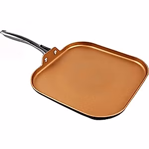 COOKSMARK 11-Inch Copper Griddle Pan for Stove Top -Nonstick Square Flat Pan with Stainless Steel Handle, Lightweight Induction Compatible -Oven Safe Dishwasher Safe