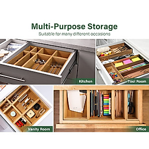 Kootek 8 Pcs Bamboo Drawer Organizer Utensil Tray Kitchen Storage Box 4-Size Versatile Dividers Cutlery Holders Bins Containers for Flatware Kitchen Utensils