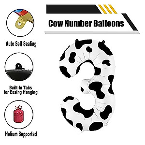 40 Inch Cow Print Number 3 Balloon for Cowgirl Cowboy Birthday Party Decorations Western Party Decorations Farm Party Decorations