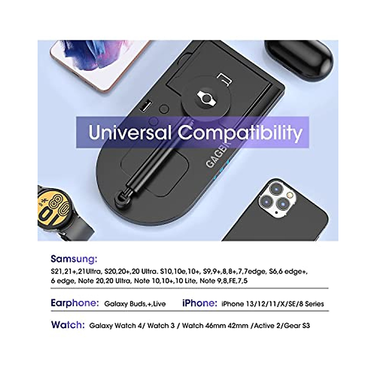 Wireless Charger Samsung, 3 in 1 Flodable Wireless Charging Station for Samsung Galaxy S22/S21/S20, Z Flip, Z Fold Series, Samsung Watch Charger for Galaxy Watch 5/4/3/Active 2, Galaxy Buds 2/Pro/+