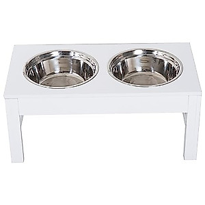 PawHut 23" Modern Decorative Dog Bone Wooden Heavy Duty Pet Food Bowl Elevated Feeding Station - White