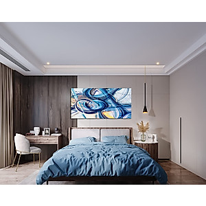 Jiuqinghua Canvas Prints Abstract Blue Wall Art Print Paintings 1 panel Abstract Fractal Background Stretched Canvas Wooden Framed for Living Room Bedroom and Office Home Decor Artwork 30x60inch