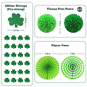 St Patricks Day Decorations, St Patricks day decor Set with 1 Lucky Banner, 1 Felt Shamrock Garland, 14 Swirl Strings, 4 Glitter Shamrock Strings, 6 Tissue Pom Poms, 2 Paper Fans for Party Supplies