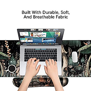 MIBITRI Keyboard Mouse Pad Set, Extended Gaming Mouse Pad+Ergonomics Keyboard Wrist Rest Support, Memory Foam, Easy Typing Pain Relief, 3Pcs XXL Ultra Thick Desk Mat, Snails and Mushroom