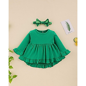 bilison Toddler Baby Girls St.Patrick's Day Clothes Long Sleeve Ruffle Dress Top and Pant With Headband Todder Girl 2Pcs Outfit Sets