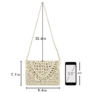 Meyaus Women Small Fringed Straw Woven Cross-body Bag Shoulder Bag Bohemian Beach Envelope Flap Handbag Purse