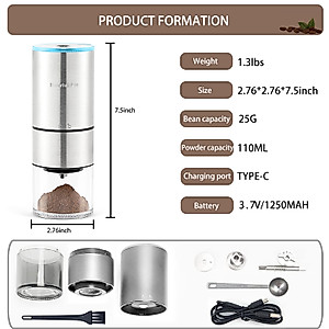 NewlukPro Coffee Grinder Electric, Portable Mini Conical Burr Mill, Stainless Steel Compact Cafe Grind with Precise Adjustable Settings,Automatic Coffee Bean Grinding for Drip Espresso PourOver