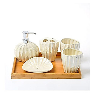 YUEYOULII Shampoo Dispenser Soap Dispenser Set Creative Ceramic Soap Dispenser Wash Mouth Cup Storage Soap Tray Toothbrush Cup Bathroom Five-Piece Set Soap Dispenser for Kitchen (Color : C)