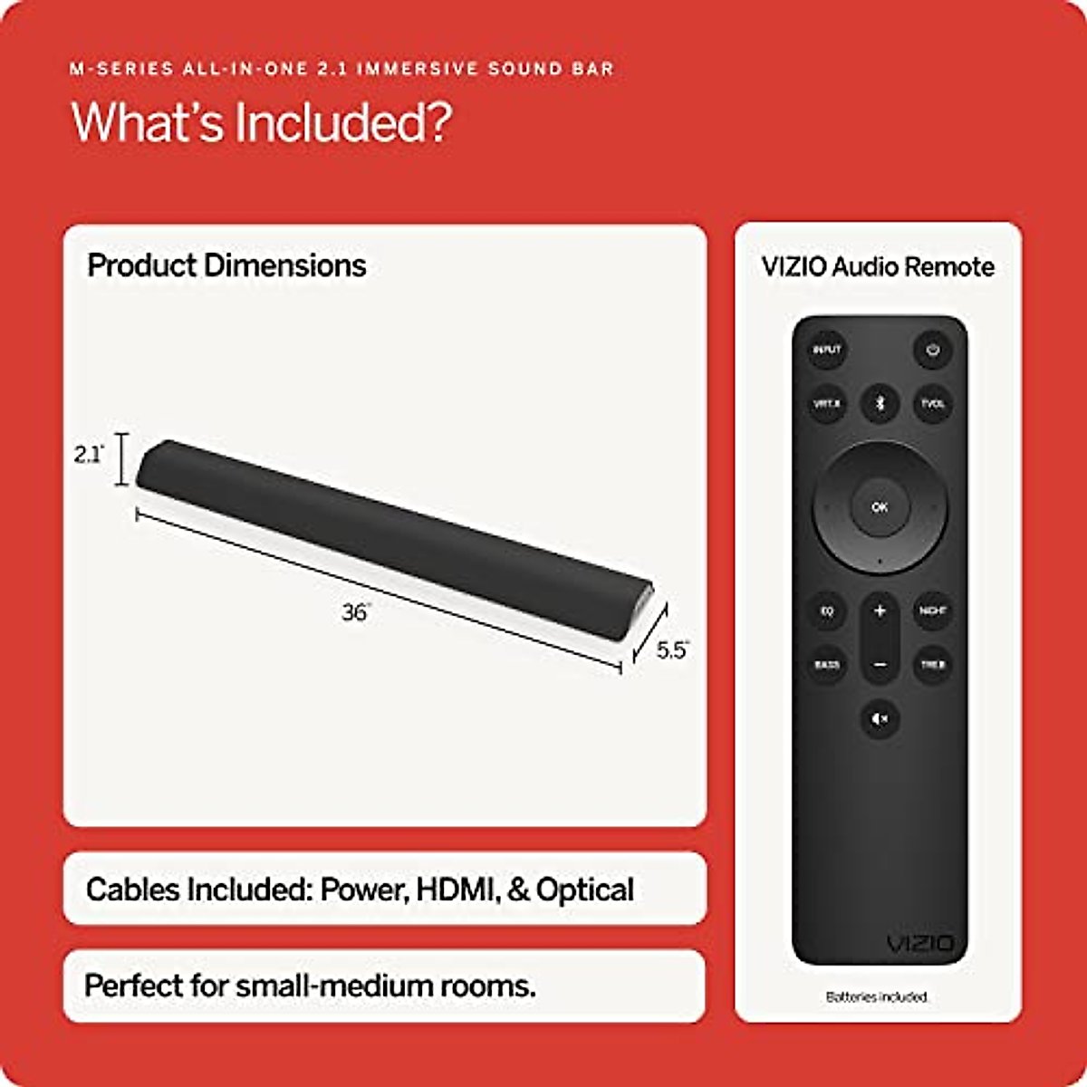 VIZIO M-Series All-in-One 2.1 Immersive Sound Bar with 6 High-Performance Speakers, Dolby Atmos, DTS:X, Built in Subwoofers and Alexa Compatibility, M213ad-K8, 2023 Model
