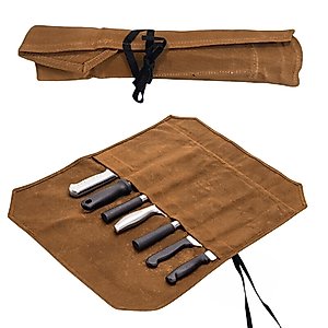Suaetiai Waxed Canvas Knife Roll Bag,Portable Knife Cultery Carrier,Professional Chef Knife Case,Waterproof Knife Roll Storage Bag with 8 Slots,Holds 8 inch Kitchen Knives for Camping or Working