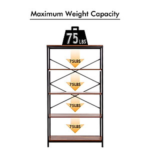 4 Shelf Bookcase, Bookshelf Industrial Style Metal and Wood Bookshelves, Open Wide Home Office Book Shelf