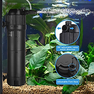 ITIY 3-Stage Aquarium Filter in-Tank Filter Internal Filter Fish Turtle Filter for 40-100 Gallon Fish Tanks with Aeration/Rainfall Modes, Flow Rate and Direction Adjustable