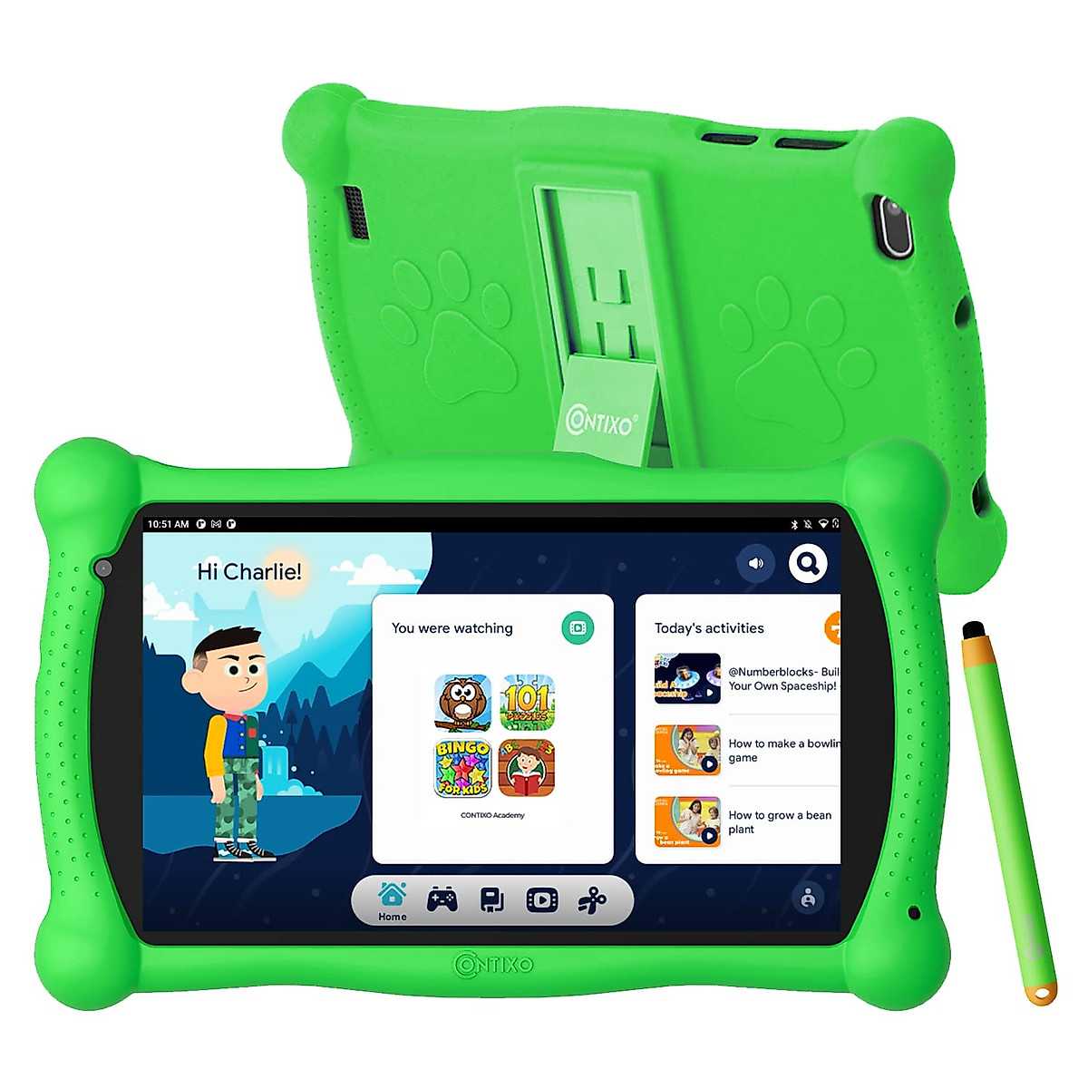 Contixo Kids Tablet V10, 7-inch HD, Ages 3-7, Toddler Tablet with Sleeve Bag Bundle, Learning Tablet Set for Children - Green