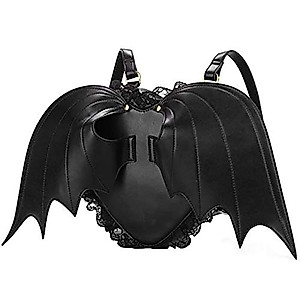 RainboSee Women Girl Punk Backpack Novelty Bat Wing Daypack Purse Gothic Lace Shoulder Heart Lolita Bag Black