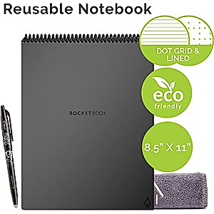 Rocketbook Flip - with 1 Pilot Frixion Pen & 1 Microfiber Cloth Included - Gray Cover, Letter Size (8.5" x 11")