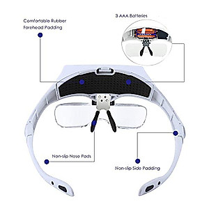 Magnifying Glasses - ANDSTON Head Mount Magnifier with Light, 2 LED Professional Jewelry Magnifying Glass Light Bracket and Headband are Interchangeable