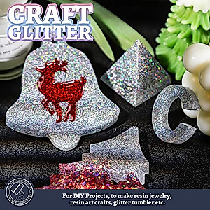 Holographic Ultra Fine Glitter, 180G/6.35OZ Resin Glitter Powder Sequins Flakes, 1/128" Metallic Iridescent Glitter for Resin Tumblers Art Crafts, Hair Face Body Nail Glitter, LEOBRO Silver Glitter