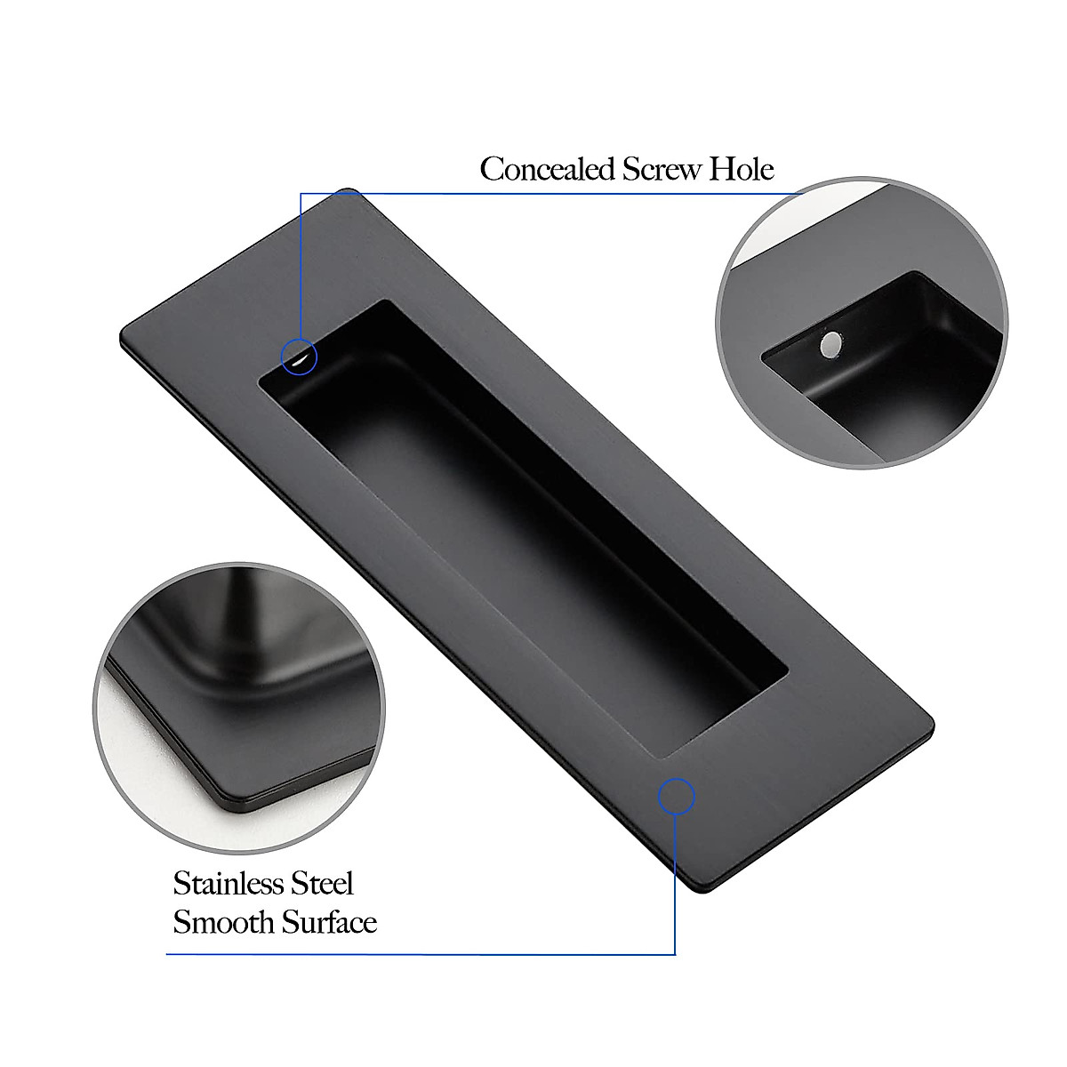 Ravinte 4 Pack Black Sliding Closet Door Handles Black Flush Pulls 4.72in Length Recessed Finger Pulls for Sliding Barn Door Sqaure Cabinet Pulls Stainless Steel