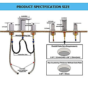 KINGO HOME Widespread 3 Hole 2 Handle Brushed Nickel Bathroom Faucet, Modern Vanity Basin Bathroom Sink Faucet