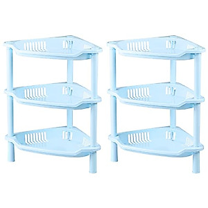 STOBAZA 2pcs 3 Home Household Stand Organizer Shelves for Plastic Rack Corner Storage Bathroom Desk Basket Shelf Kitchenblue Layer Small