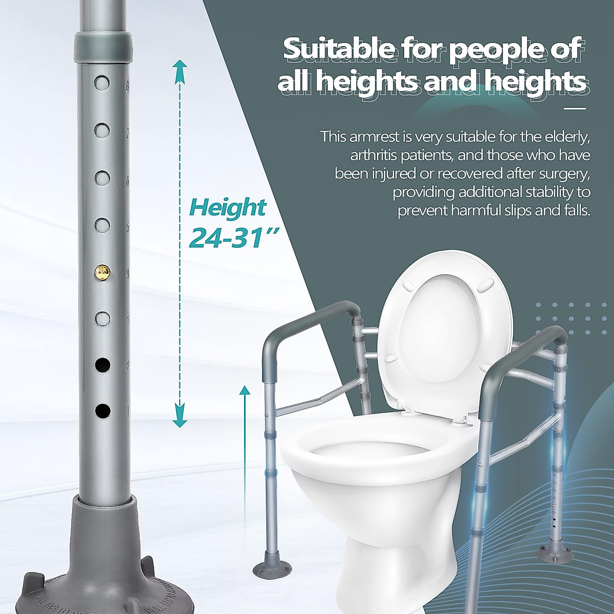 Toilet Safety Rails - FSA/HSA Eligible Heavy-Duty Adjustable Support Rails for Seniors and Disabled - Fits Any Toilet, Easy Installation, Foldable Design (300 LB)