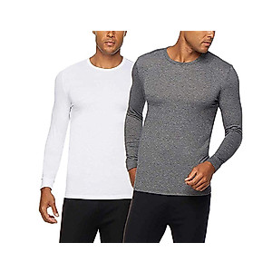 32 DEGREES Men's Heat Long Sleeve Scoop Neck Tee 2-Pack (XL, White/Grey)