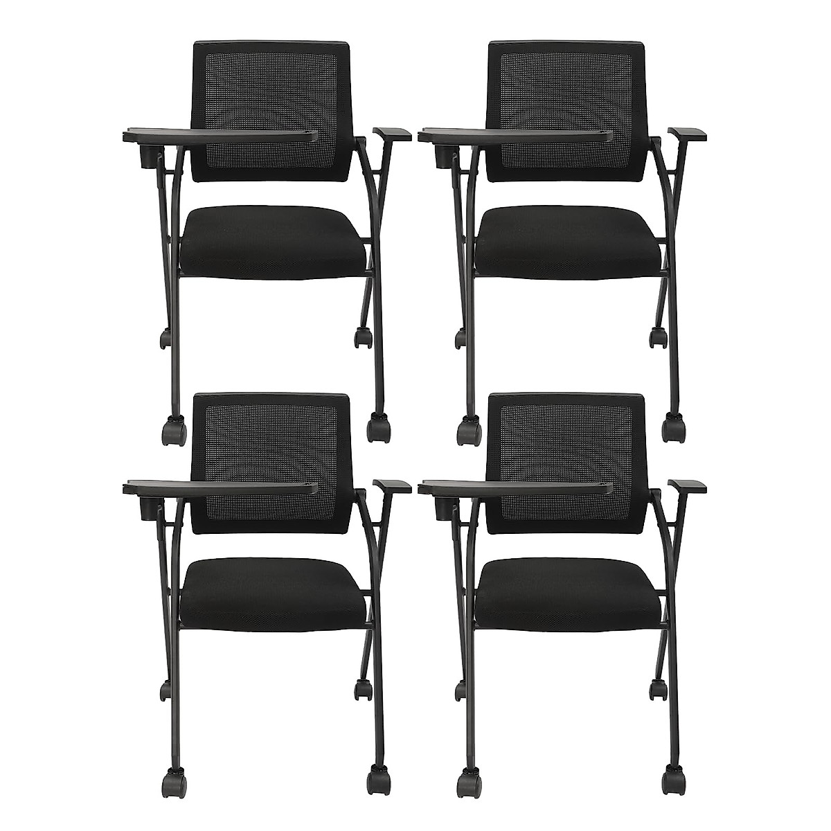 XIANXUS Conference Room Chairs Foldable Desk Chair,Stacking Tablet Arm Chair with Caster Wheels for Office School Classroom Training (with Desktop 4 Pack)