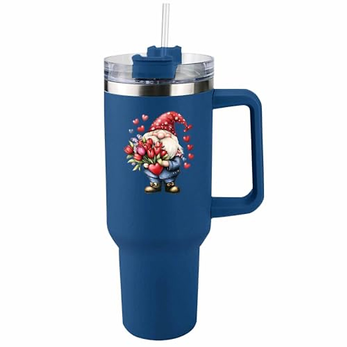 LB LEOBON 40 ounce insulated cup with handle, double-layer vacuum stainless steel material, equipped with straw, can keep warm or maintain cold drinks Gnome Love Bouquet J Cowboy Blue