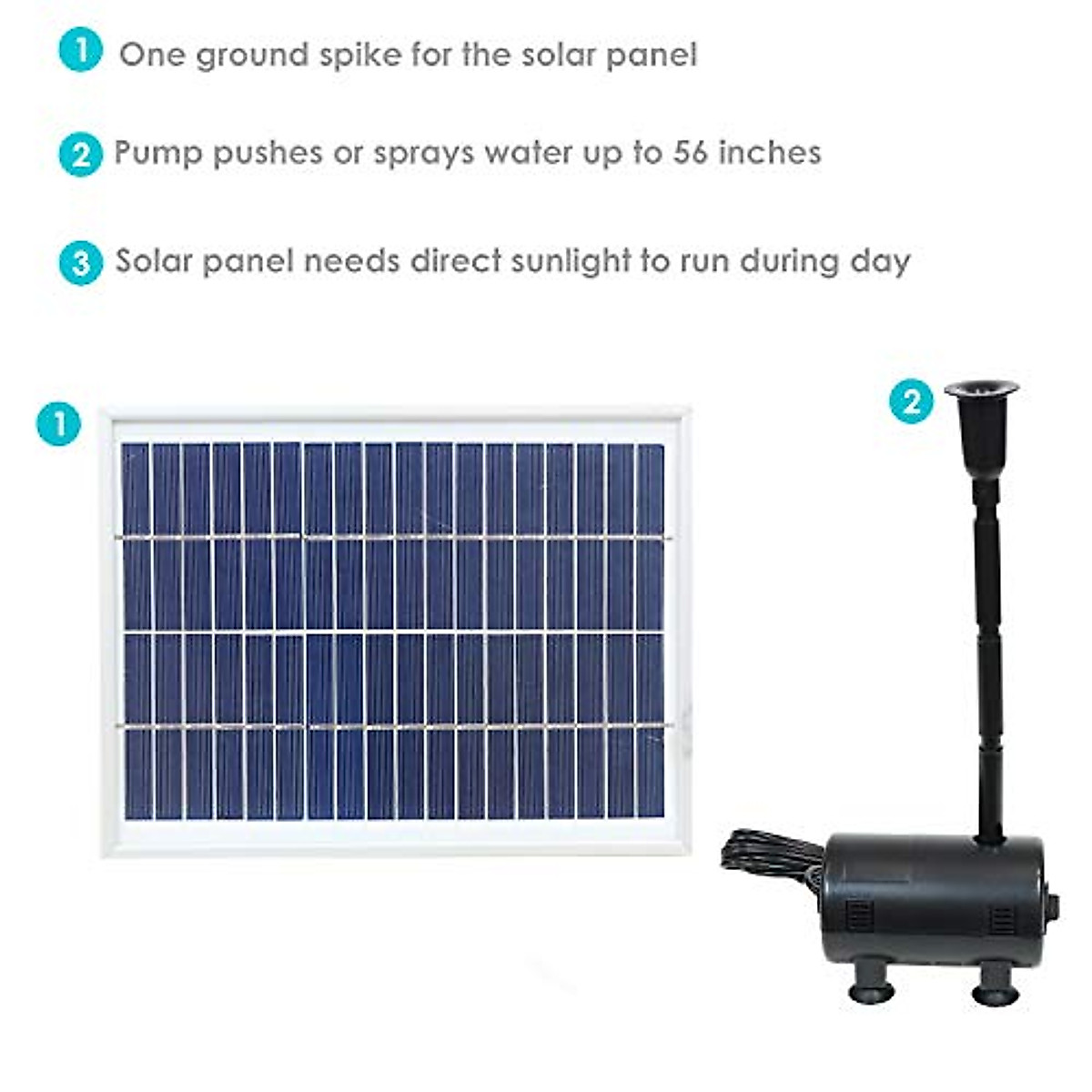 Sunnydaze Solar Water Pump and Panel Bird Bath Fountain Kit with 2 Spray Heads, 132 GPH, 56 Inch Lift - For Outdoor Garden, Pond, or Pool