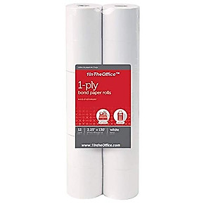 1InTheOffice Adding Machine , Register , and Calculator Rolls 2 1/4" x 130' 1-Ply , 12/Pack ( 130' )