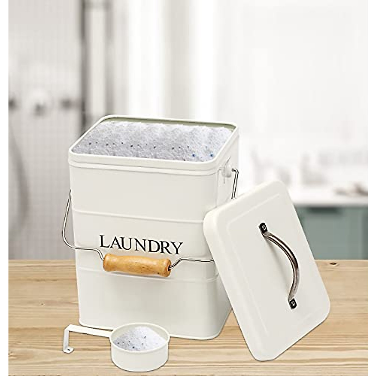 Morezi Laundry Detergent Container Powder Soap Containers with Lid and Scoop Included, Perfect Sturdy Canister Tins for Kitchen Countertop, Shelf, Great Gift - White