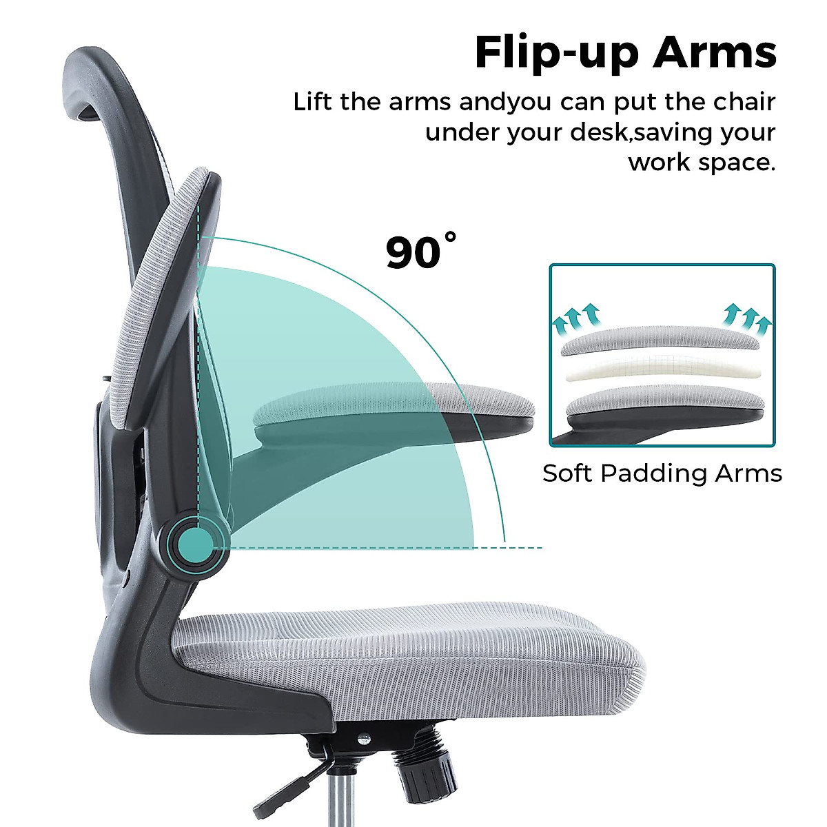 Hramk Ergonomic Office Drafting Desk Chair with Flip up Arms, Mesh Back Tall Office Chair with Adjustable Lumbar Support and Foot Ring (Nylon Wheelbase, Grey)