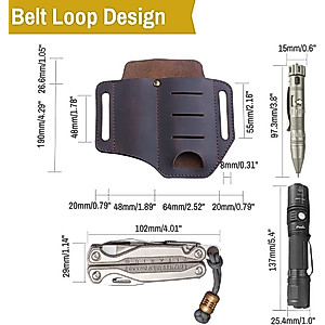 VIPERADE PJ8 Small EDC Leather Sheath for Belt, Leather Multitool Sheath, EDC Belt Organizer, Handmade 2 Pockets Belt Leather Slip Sheath, Leather EDC Pocket Organizer for Men