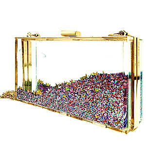 JeVenis Womens Transparent Sequins Chain Clutch Evening Handbag Party Cross-body Purse (New Multicoloured)