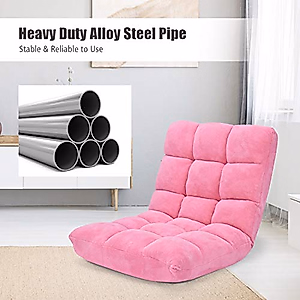 FANTASK 14-Position Floor Sofa, Folding Memory Foam Floor Chair w/Comfy Cushions & Study Steel Frame, Angle Adjustable Floor Couch Sofa , Floor Lounge Sofa for Reading Game Meditating(Pink)