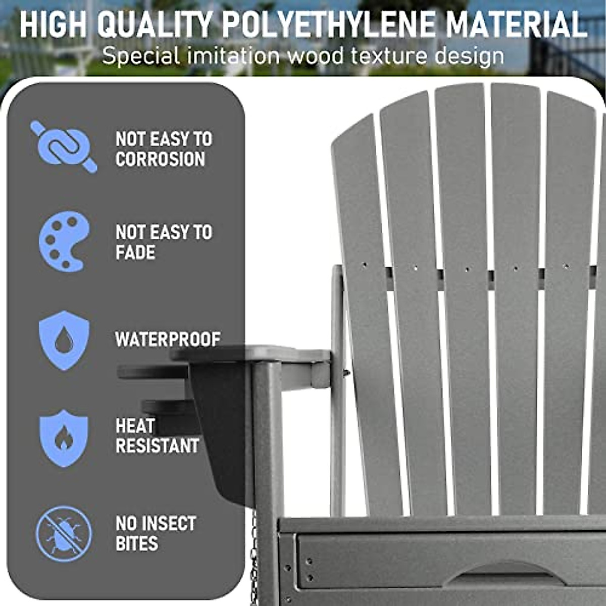 FUNBERRY Patio Rocking Chair Set of 2,Porch Rocker,Rocking Adirondack Chair,Folding Adirondack Chairs with Ottoman,All Weather Rocking Chair,Plastic Rocking Chair,350 lbs