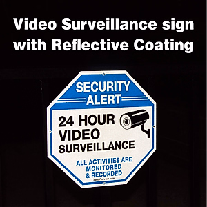 Video Surveillance Sign,Security Camera Sign, 12x12 Security Alert 24 Hour Video Surveillance Metal Sign,All Activities Are Monitored & Recorded Aluminum Sign for CCTV Video Surveillance Signs Outdoor